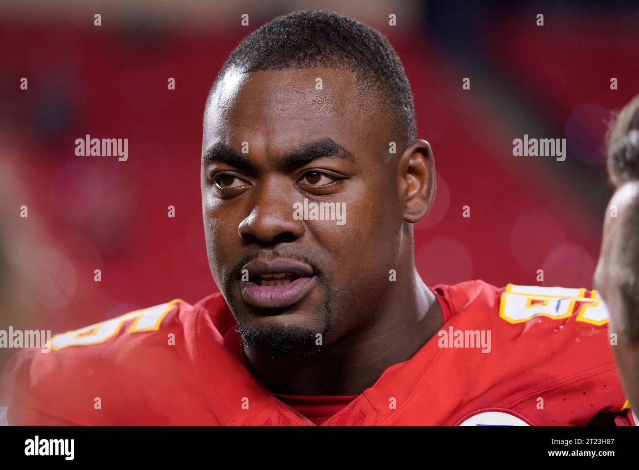 Kansas City Chiefs defensive tackle Chris Jones does a post-game ...