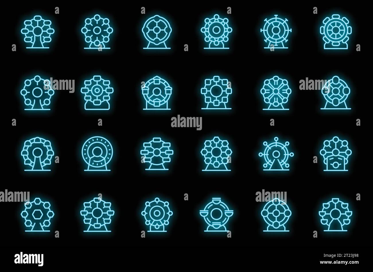 Ferris wheel icons set outline vector. Carnival play. Big wheel ride neon color on black Stock ...
