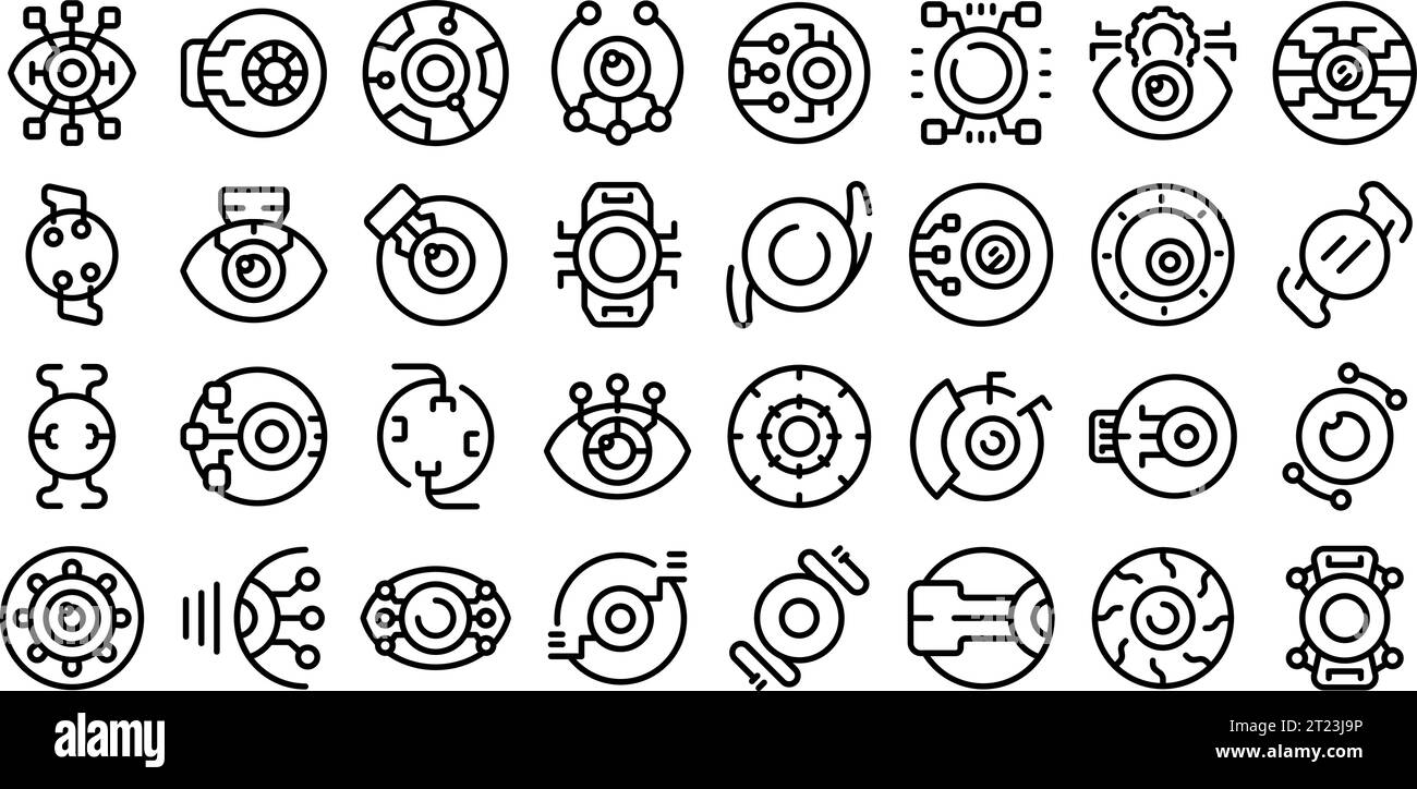 Eye implants icons set outline vector. Contact lens. Hazel health ...
