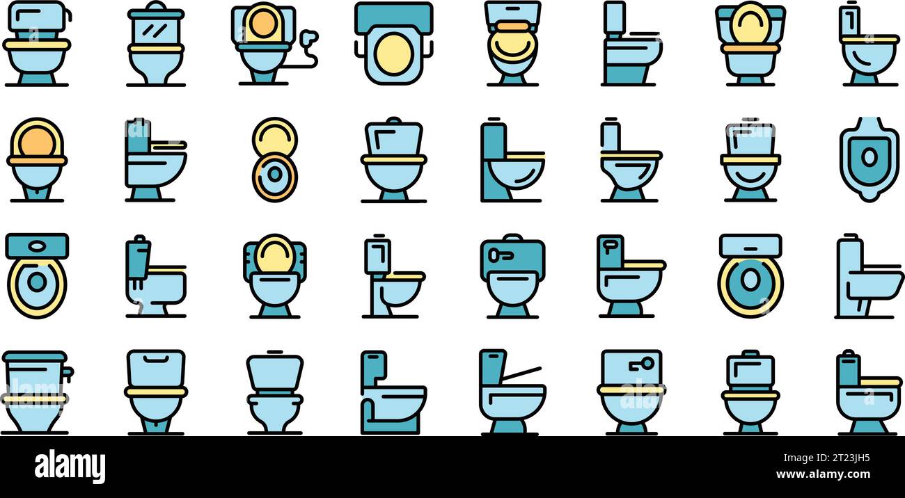 Toilet bowl icons set outline vector. Wc clean. Lid ceramic thin line ...