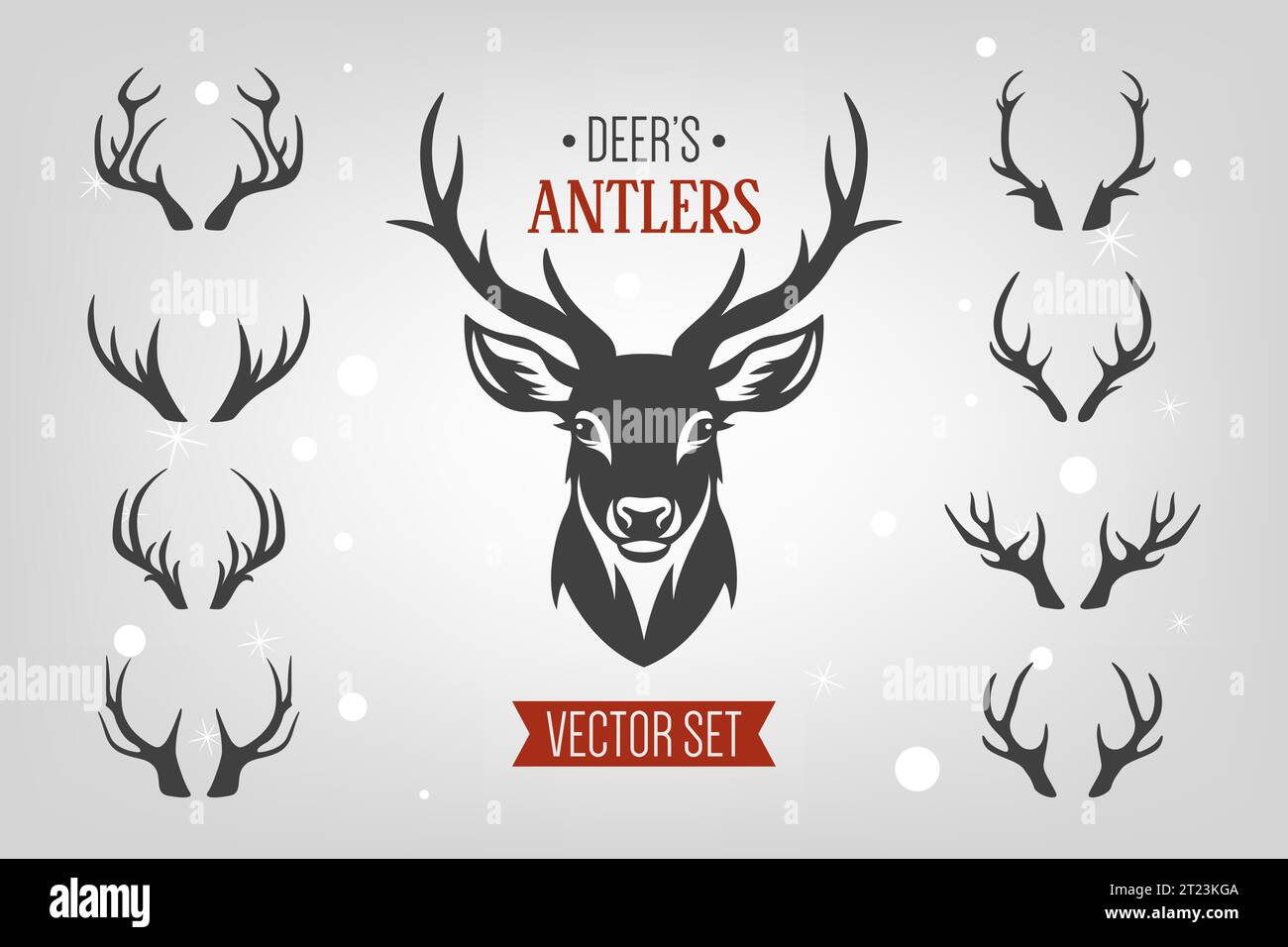 Vector Christmas Reindeer Horns, Antlers. Deer Horn Silhouettes. Hand ...