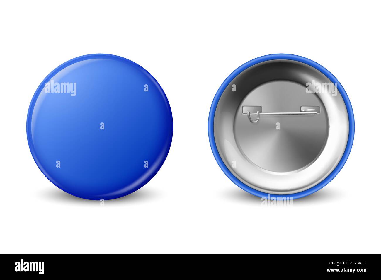 Vector 3d Realistic Blank Blue Round Button Badge Set Closeup Isolated ...
