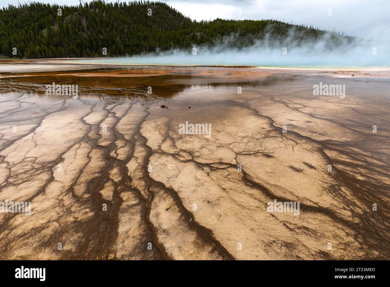 Brown drainage pattern of mineral pool runoff of hot springs Stock ...