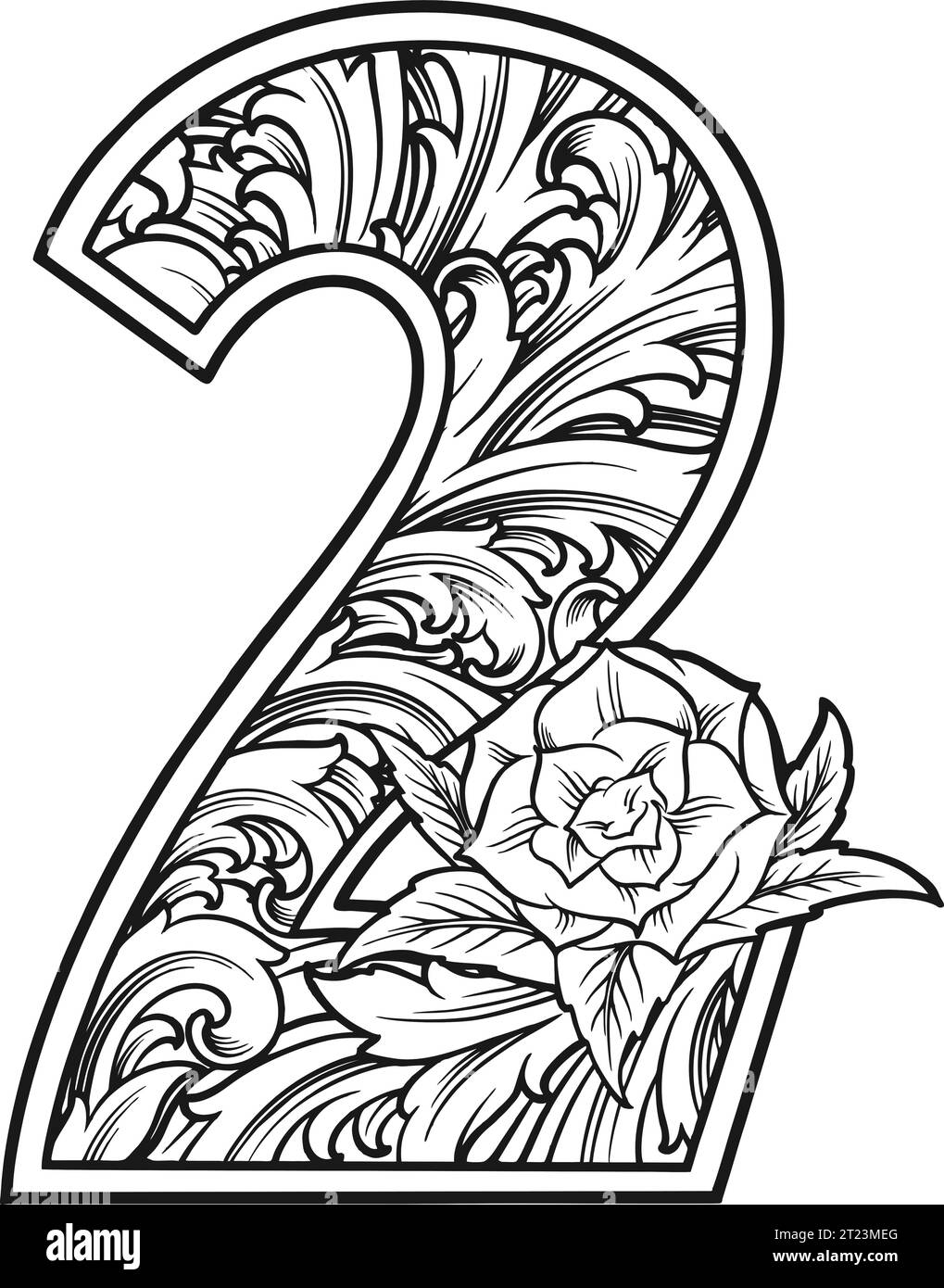 Royal flourish number 2 monogram logo outline vector illustrations for ...