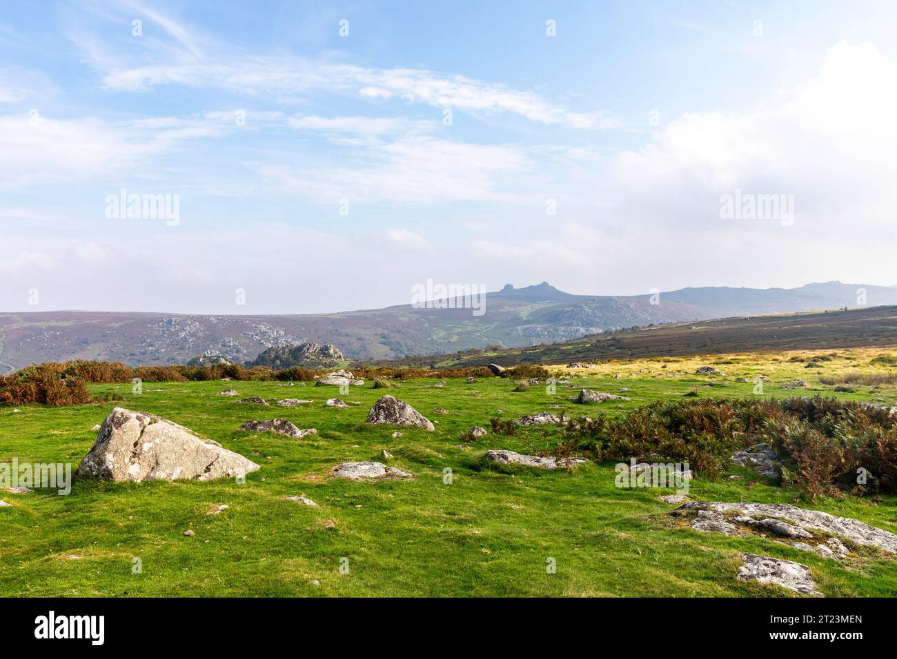 Hound Tor granite rock formation Dartmoor National Park and views of ...