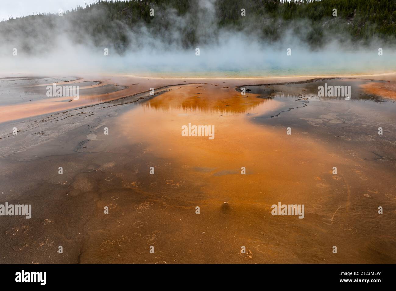 Deep orange and brown coolrs of mineral runoff from grand prismatic hot ...