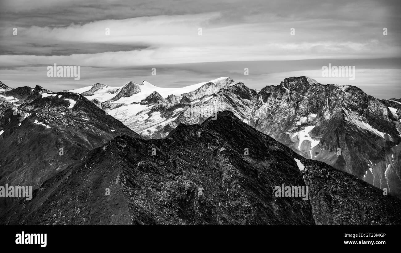Majestic alpine panorama with glacier mountain of Grossvenediger. The ...