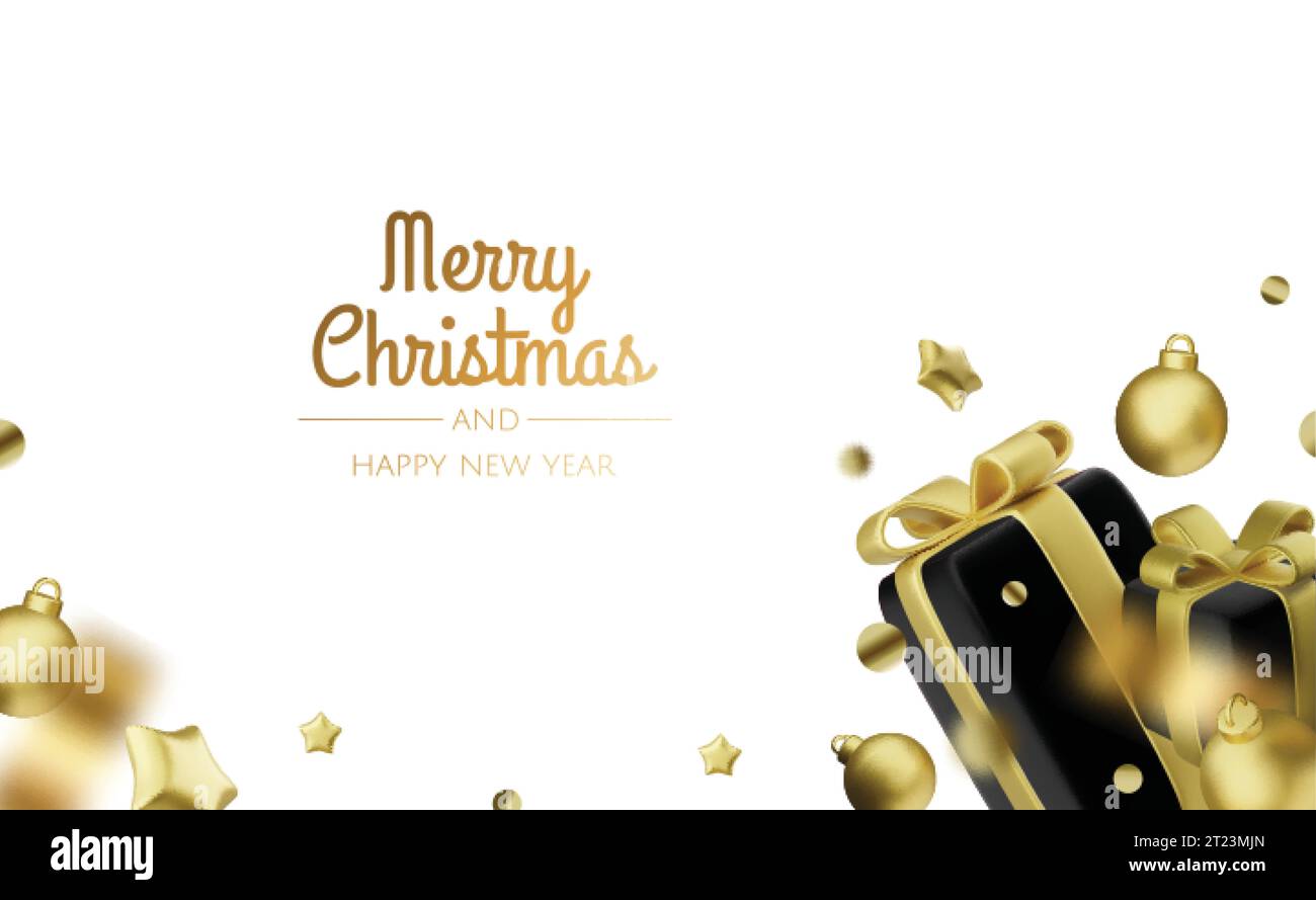 Christmas banner. Xmas background design of realistic gift box, gold ...