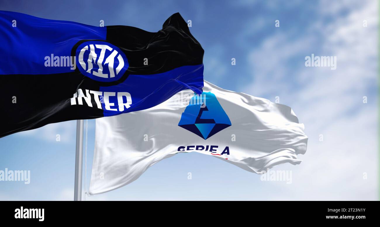 MIlan, IT, Sept. 10 2023: Flags of Inter football club and Serie A ...