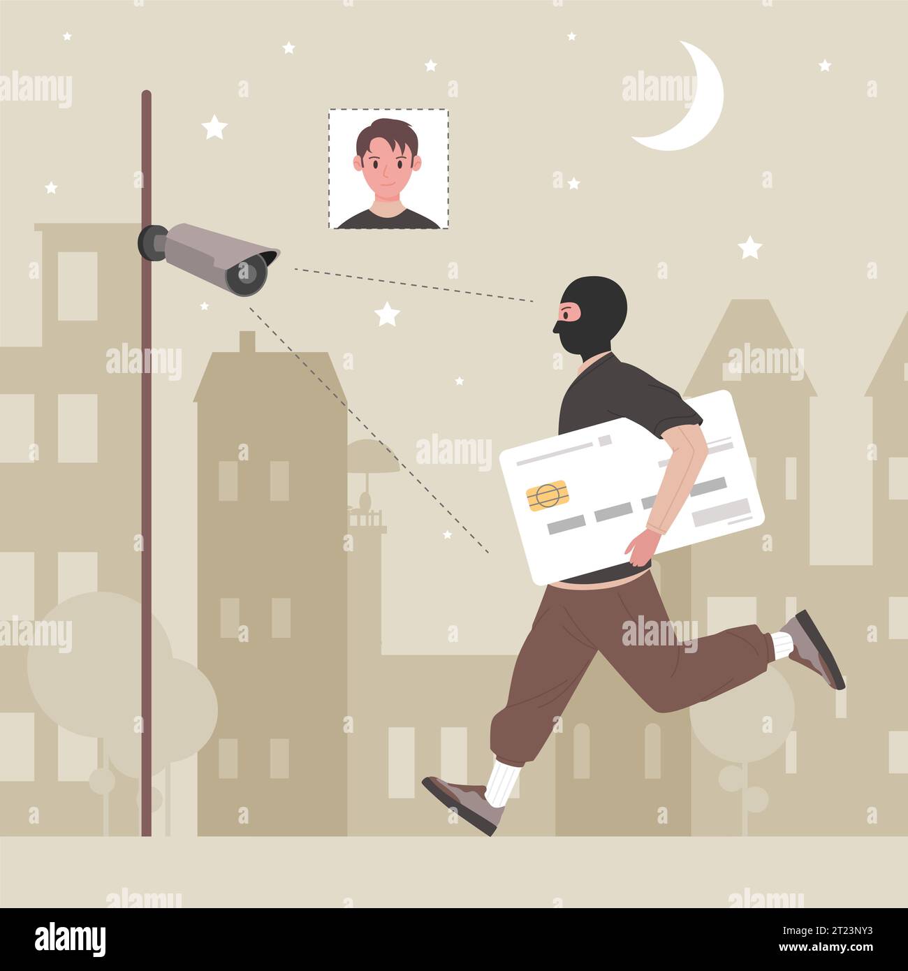 Credit card theft, thief recognition with surveillance equipment vector ...