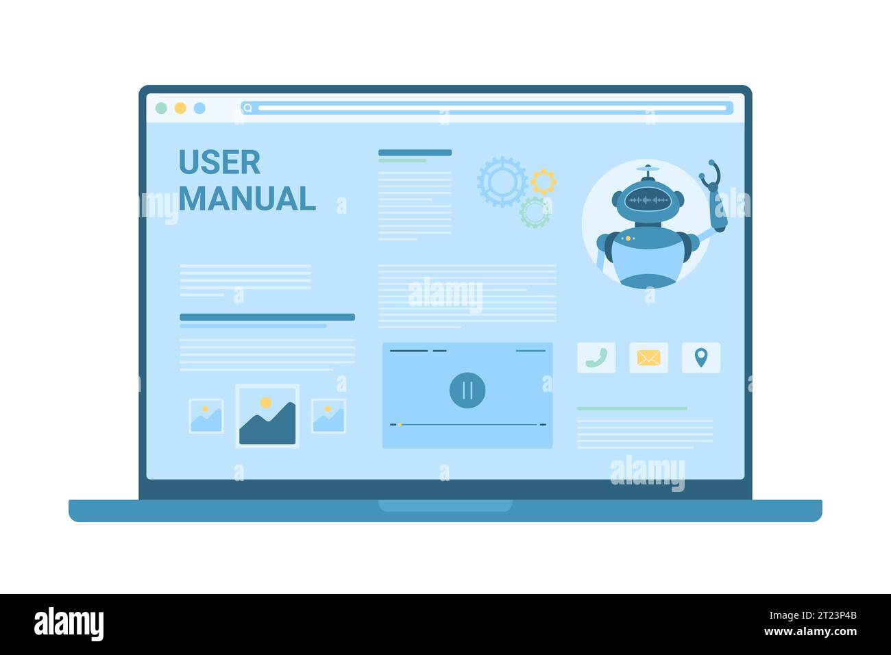 User manual guide on laptop desktop vector illustration. Cartoon ...