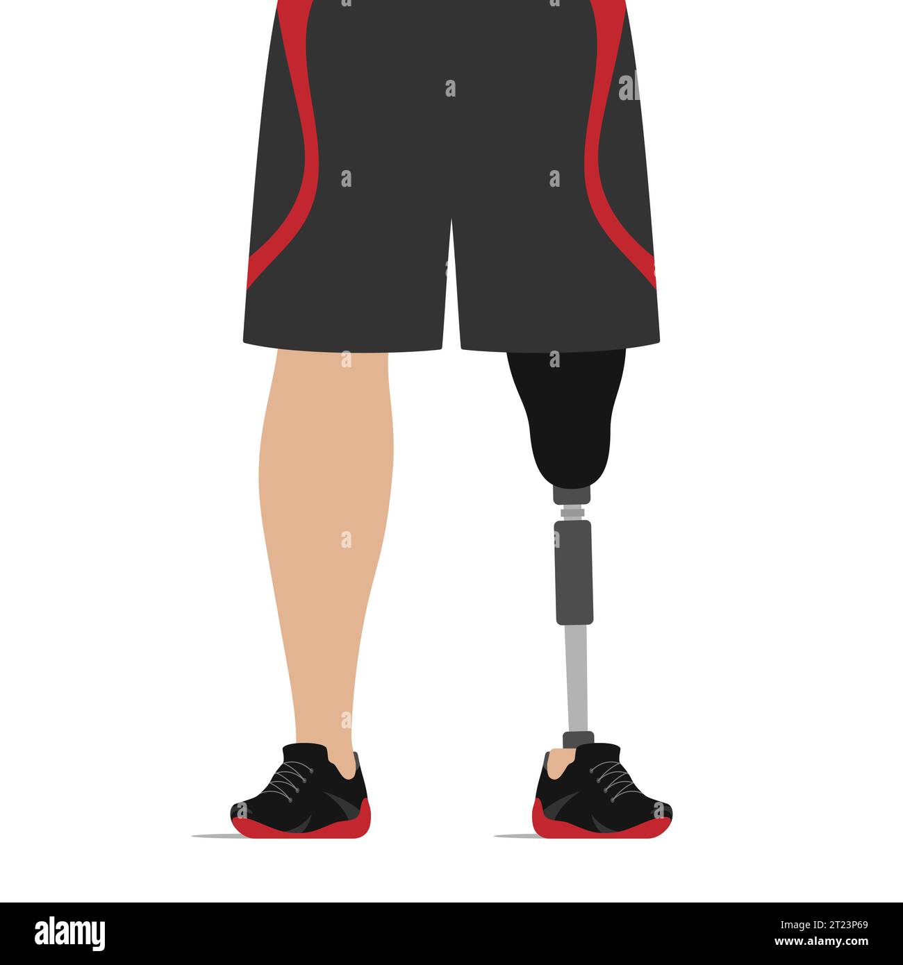 Sportsman with prosthetic leg, dressed in shorts and sneakers, isolated ...
