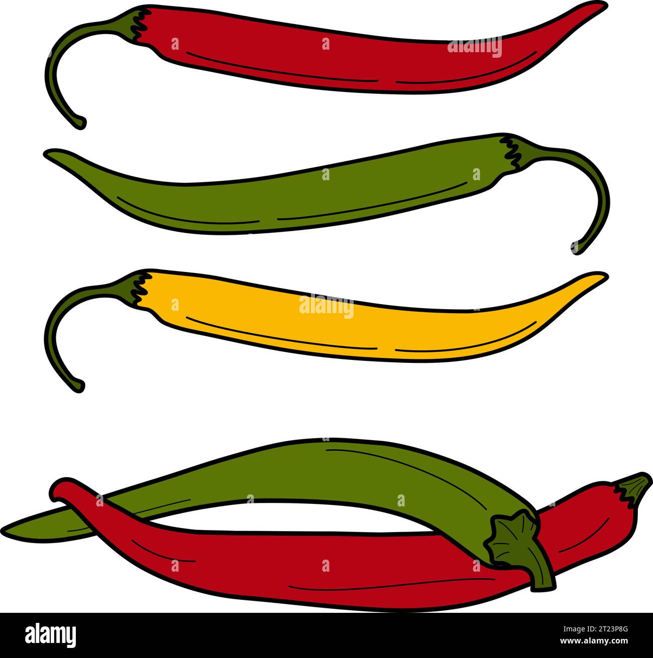 Set of colorful chili peppers in trendy bright colors. Traditional ...