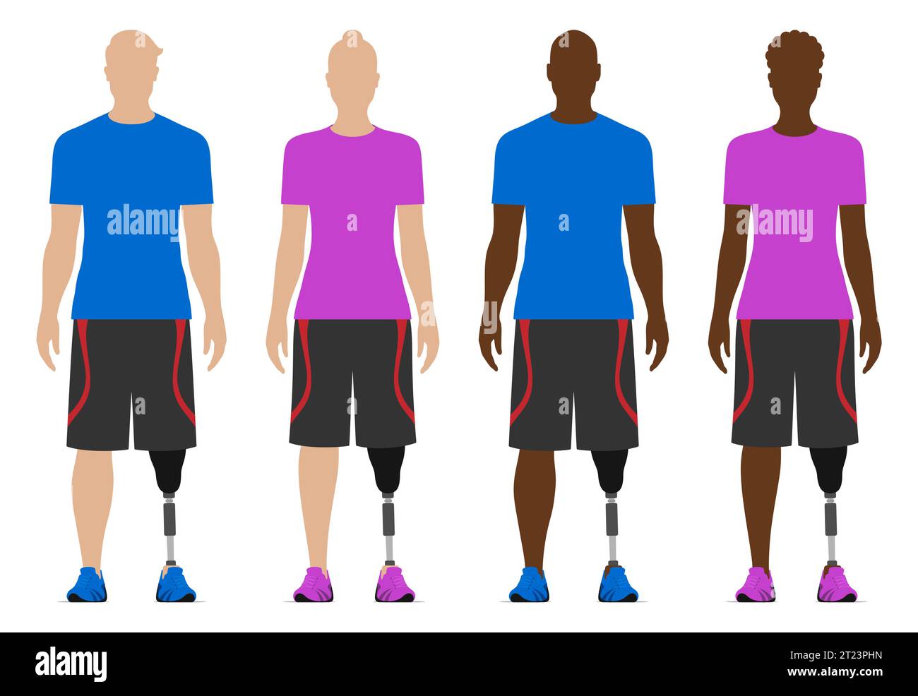 Vector set of white and black athletic men and women with prosthetic ...