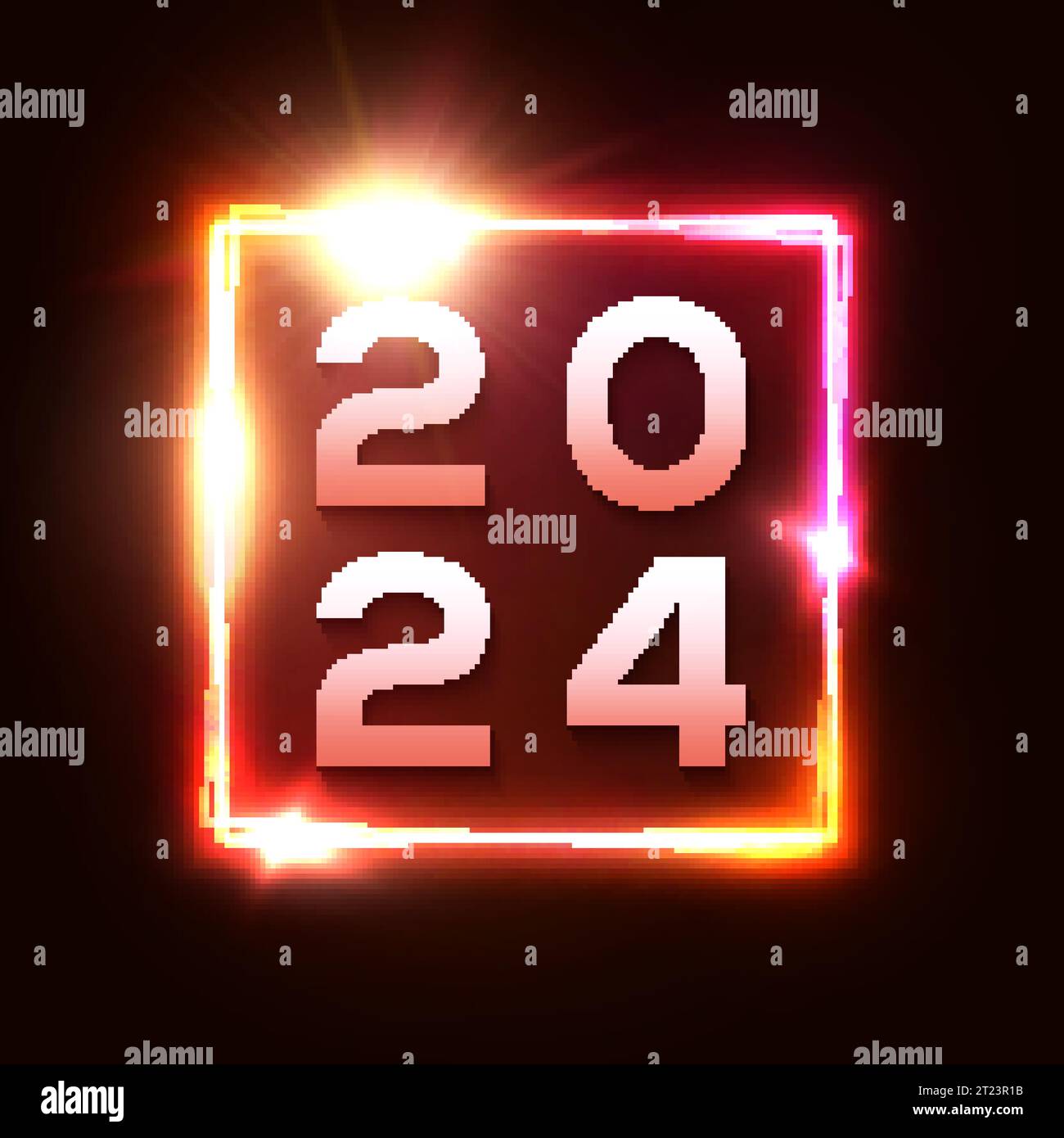 Happy New Year 2024 red neon square signboard Stock Vector Image & Art ...