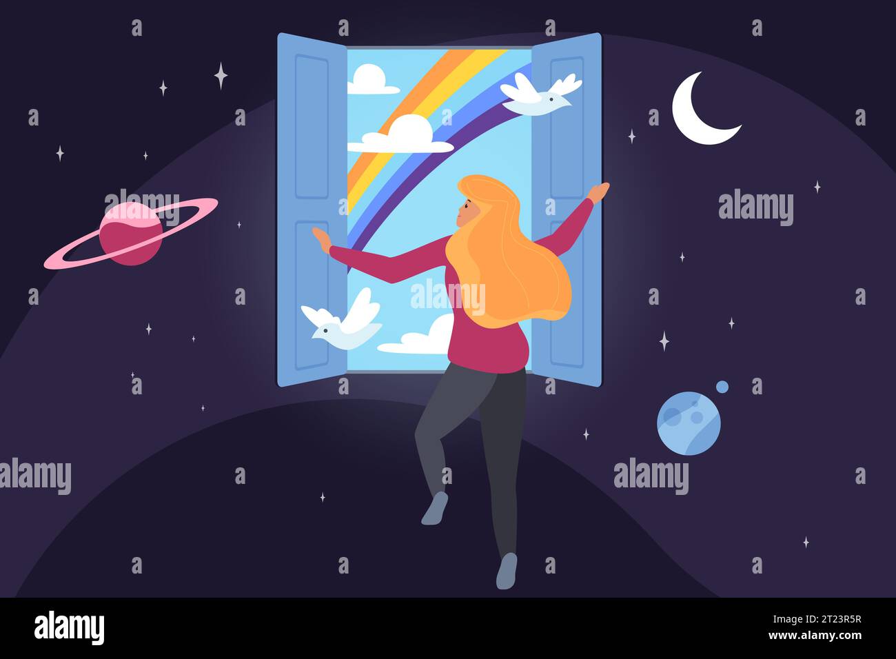 Step into fantasy world, freedom and hope forward vector illustration ...