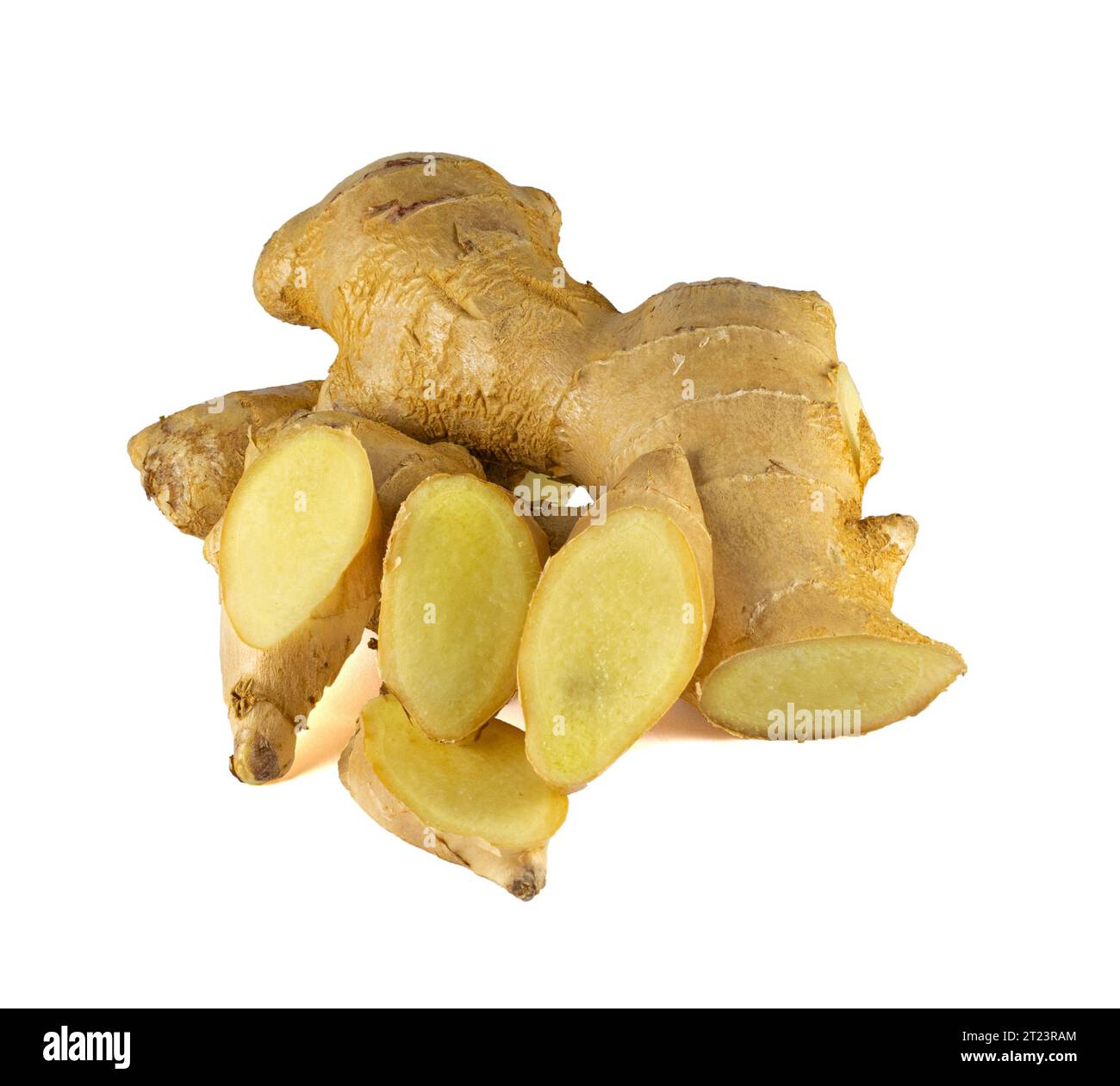 Fresh ginger rhizome with sliced isolated on white background Stock ...