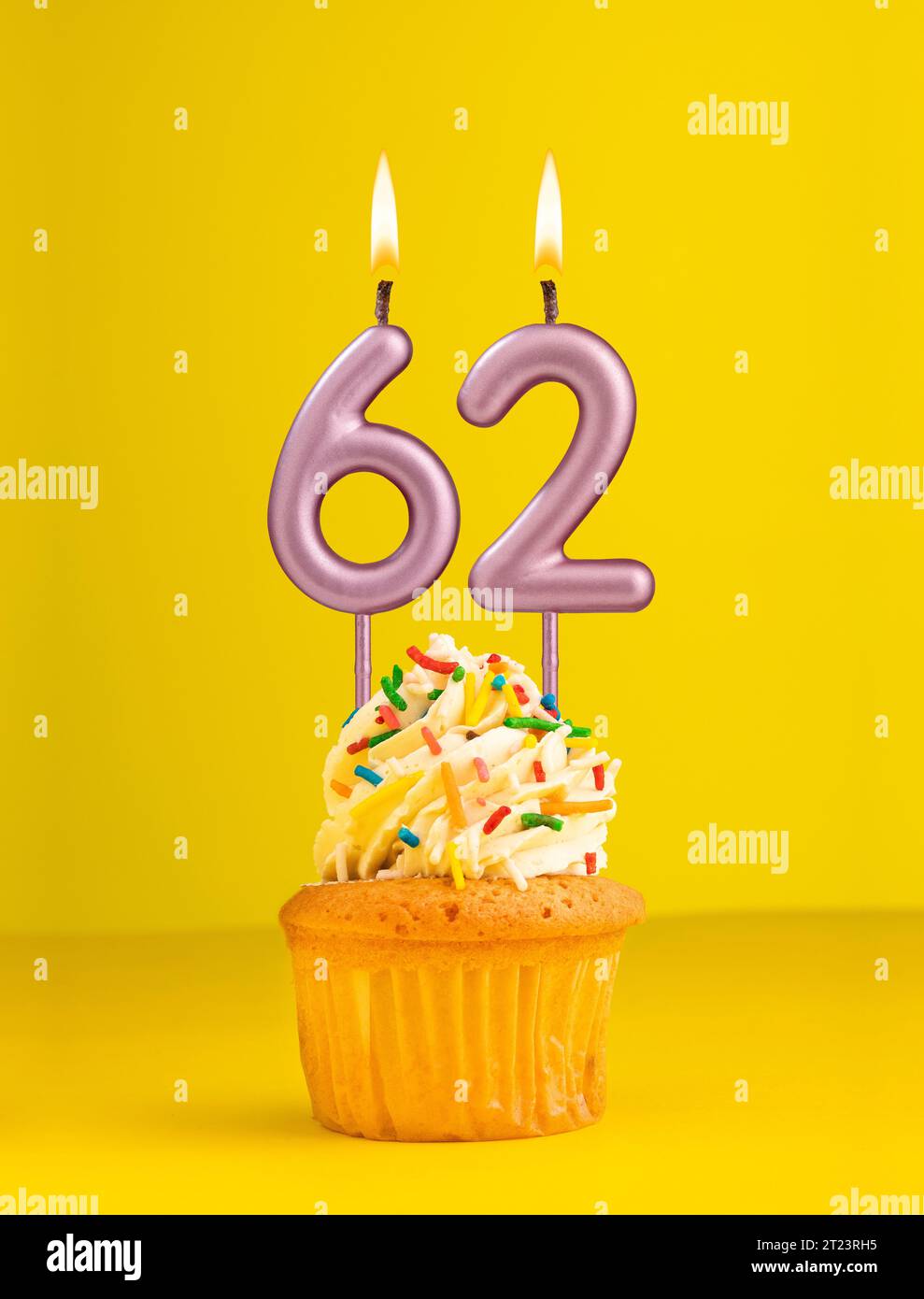 Number 62 candle - Birthday card design in yellow background Stock ...