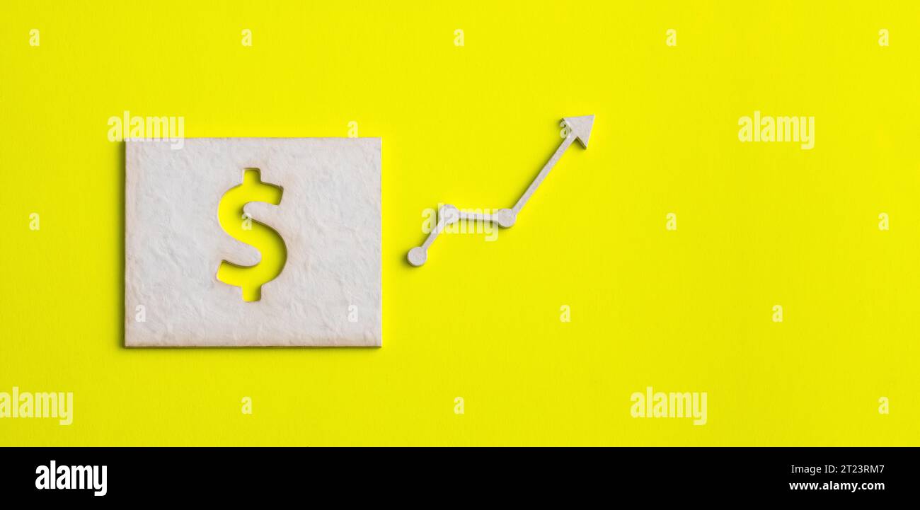 Value increase - Arrow and value icon on yellow background Stock Photo ...