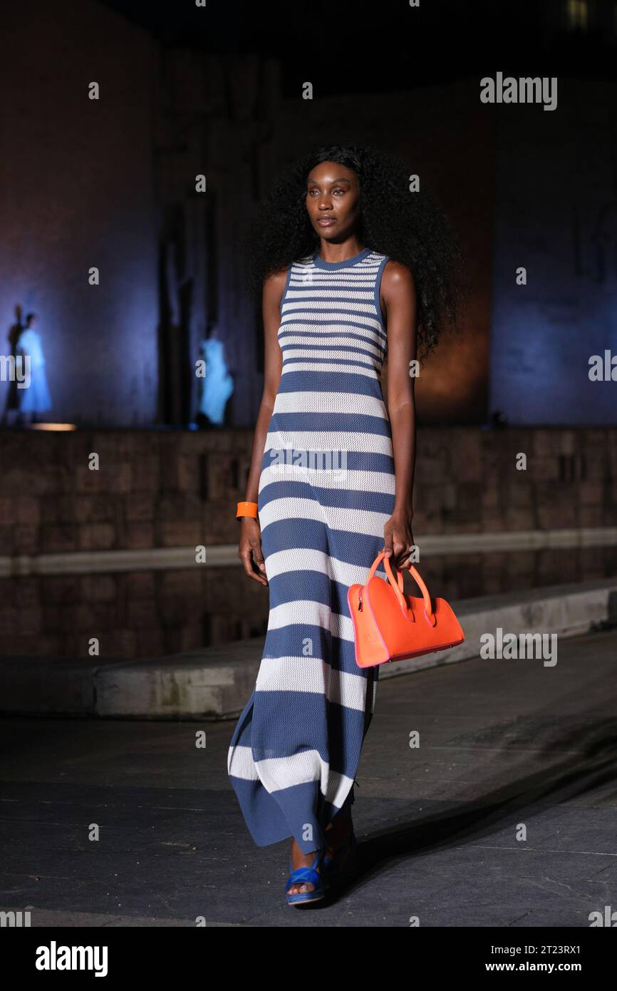 parades with Maison Mesa design during Mercedes Benz Fashion Week ...