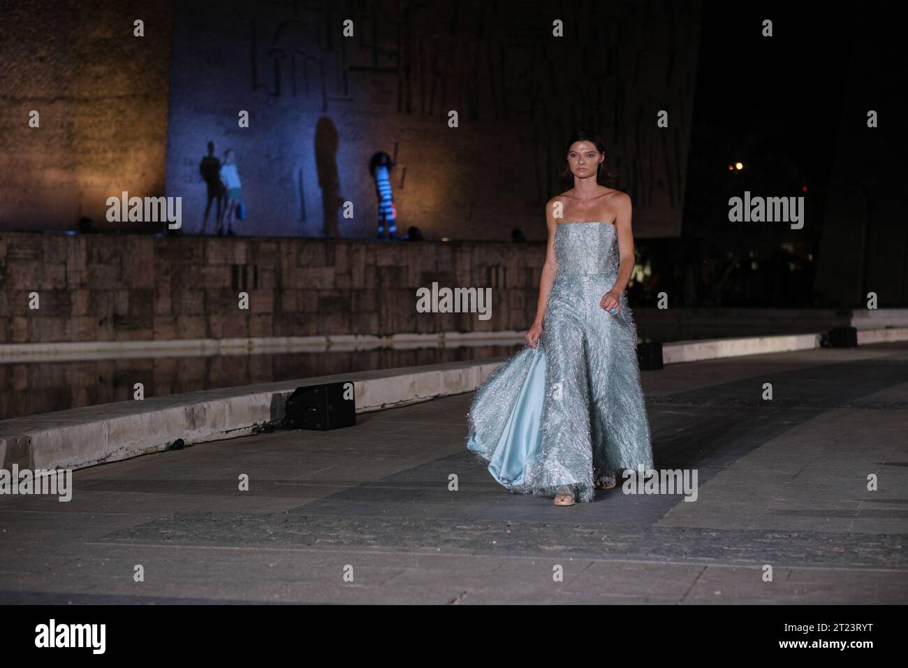 parades with Maison Mesa design during Mercedes Benz Fashion Week ...