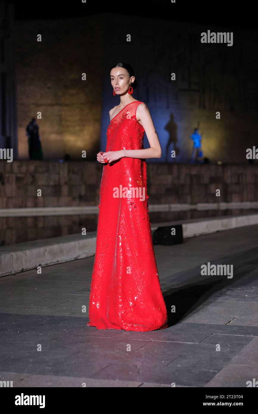 parades with Maison Mesa design during Mercedes Benz Fashion Week ...