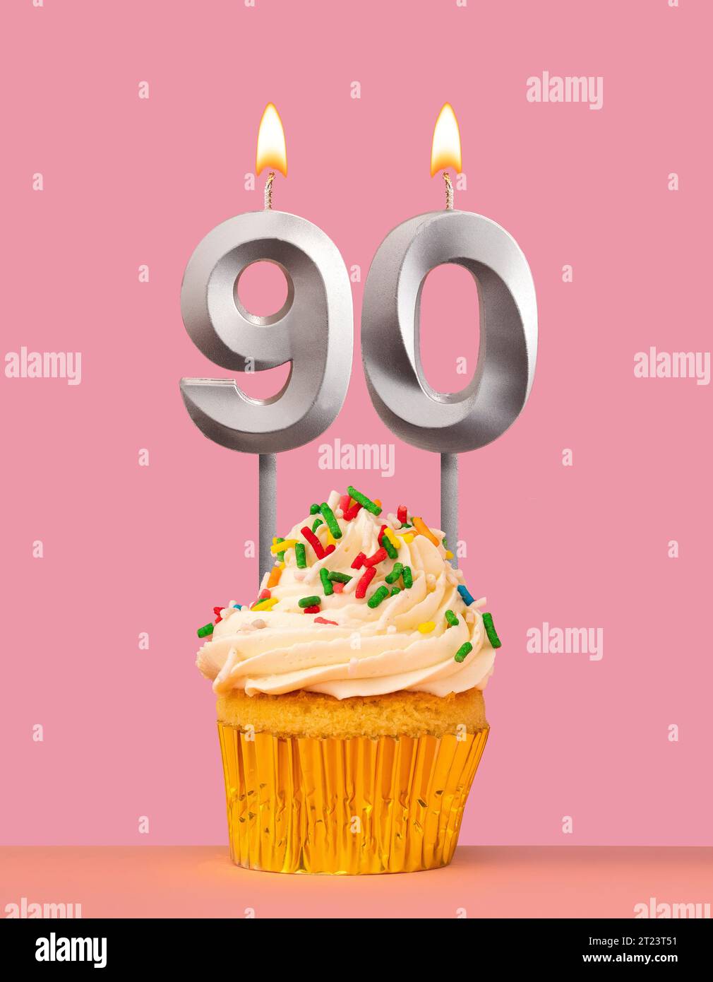 Number 90 candle with cupcake - Birthday card Stock Photo - Alamy