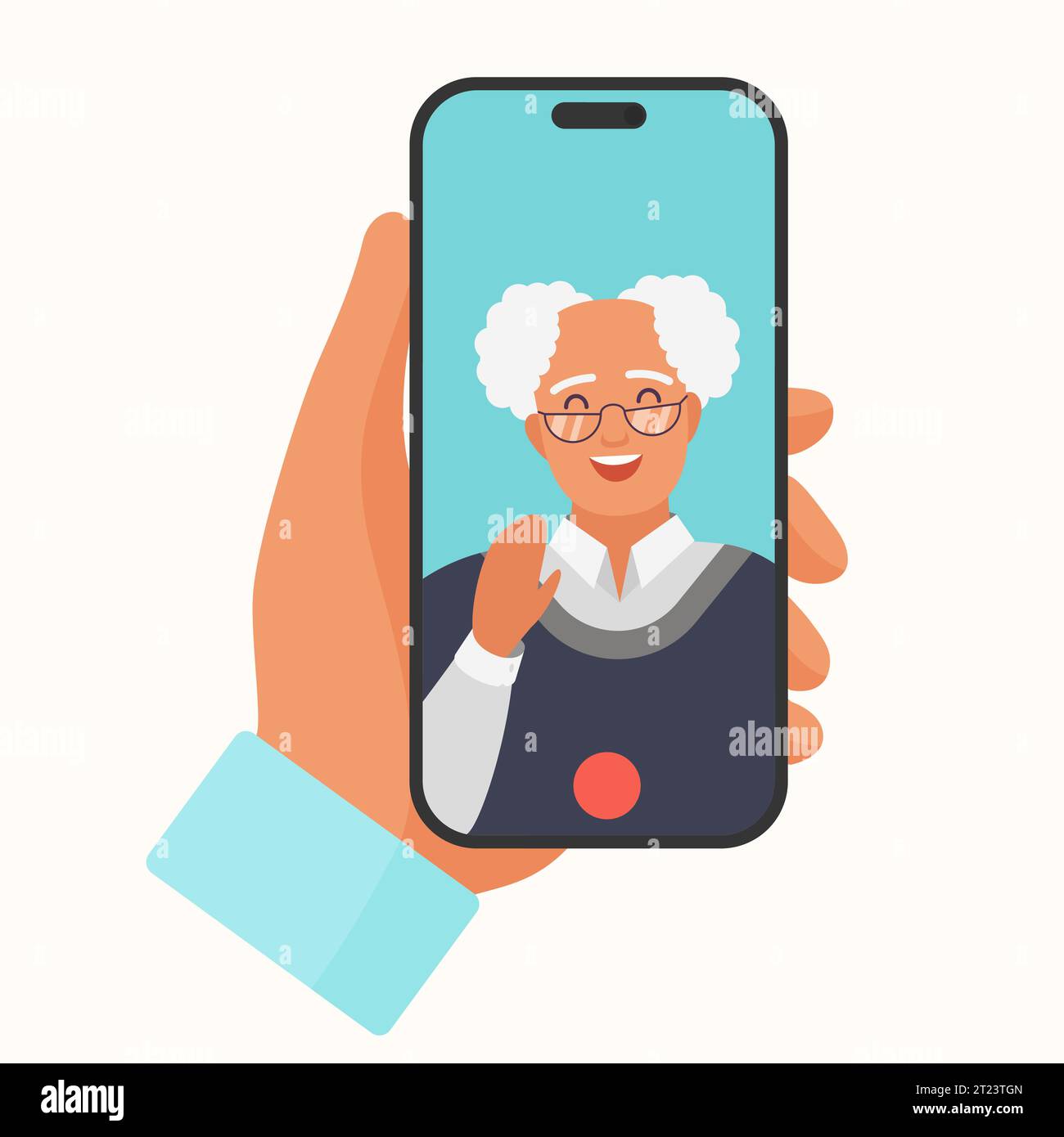 Video call to senior man vector illustration. Cartoon isolated hand ...