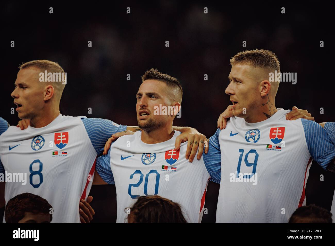 Players of Slovakia sing anthem during UEFA Euro 2024 qualifying game ...