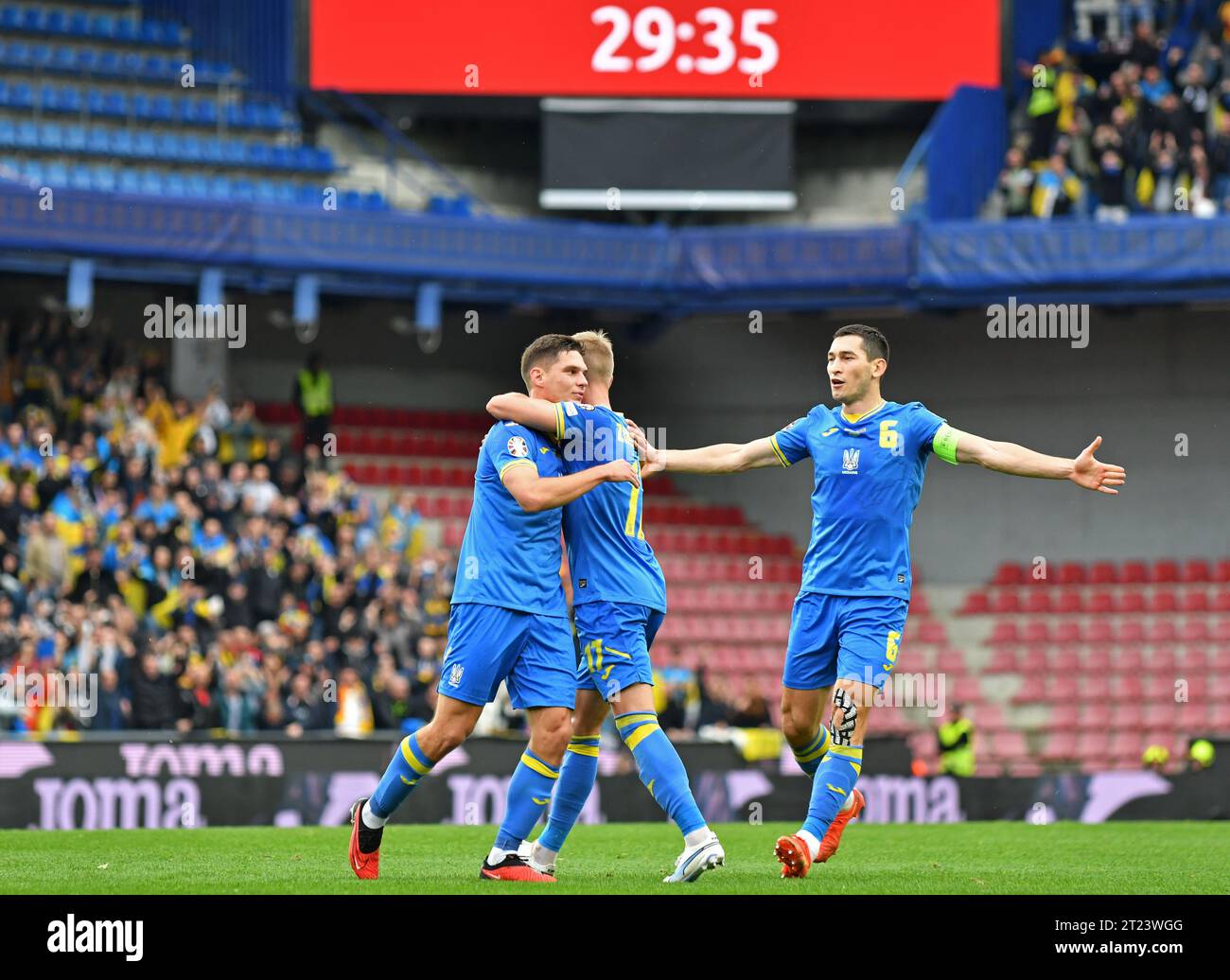 Prague, Czechia - October 14, 2023: Ukrainian players celebrate after ...