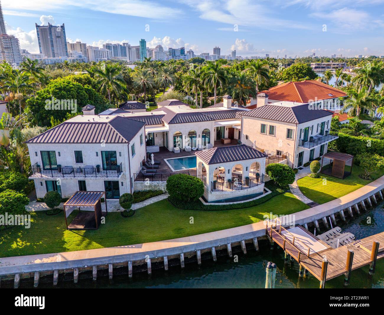 Miami Beach, FL, USA - October 6, 2023: Aerial drone photo of a luxury ...