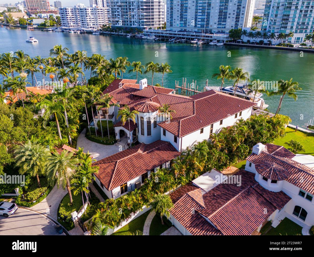 Miami Beach, FL, USA - October 6, 2023: Aerial drone photo of a luxury ...