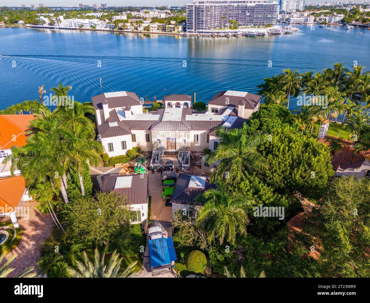 Miami Beach, FL, USA - October 6, 2023: Aerial drone photo of a luxury ...