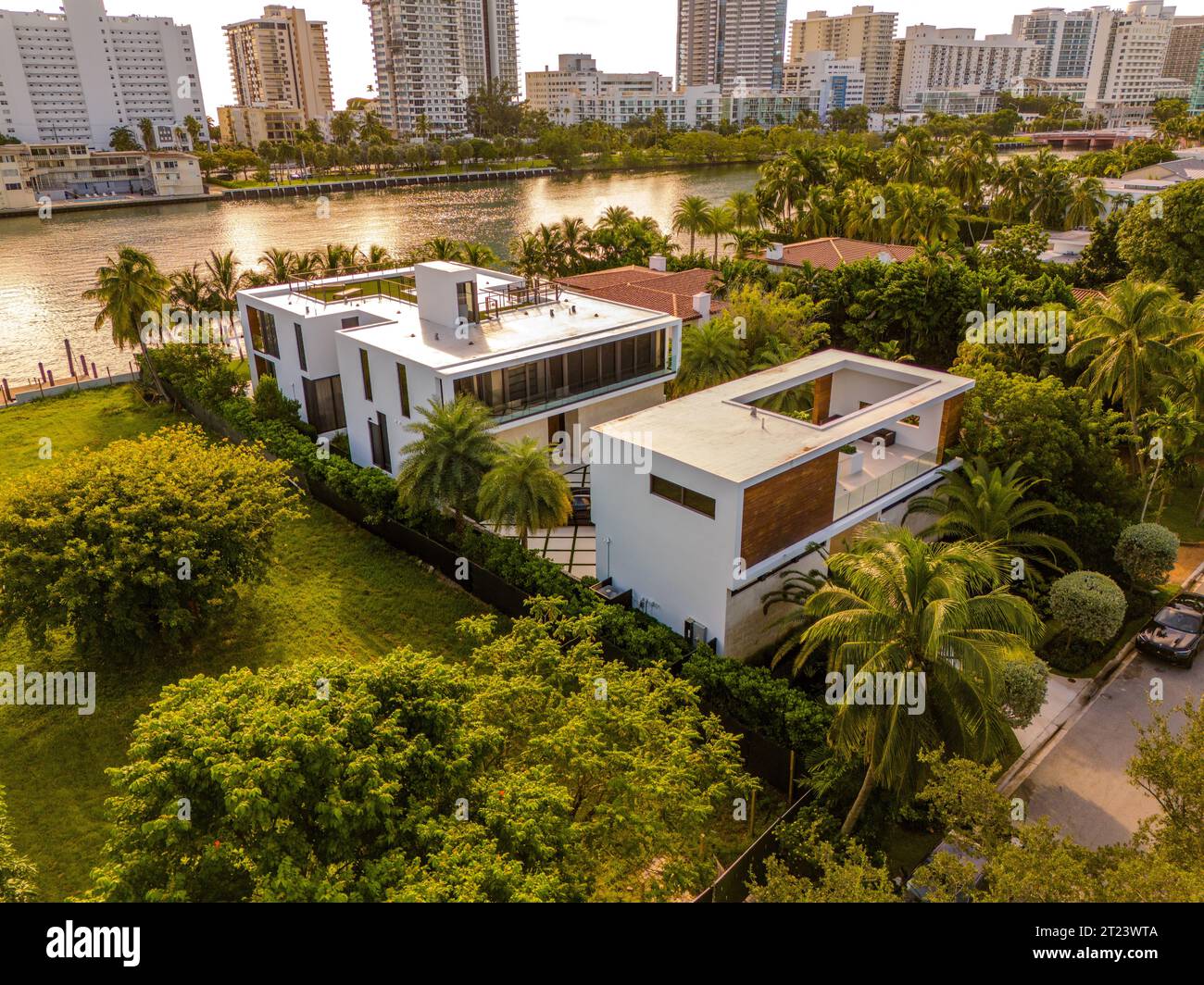 Miami Beach, FL, USA - October 6, 2023: Aerial drone photo of a luxury ...