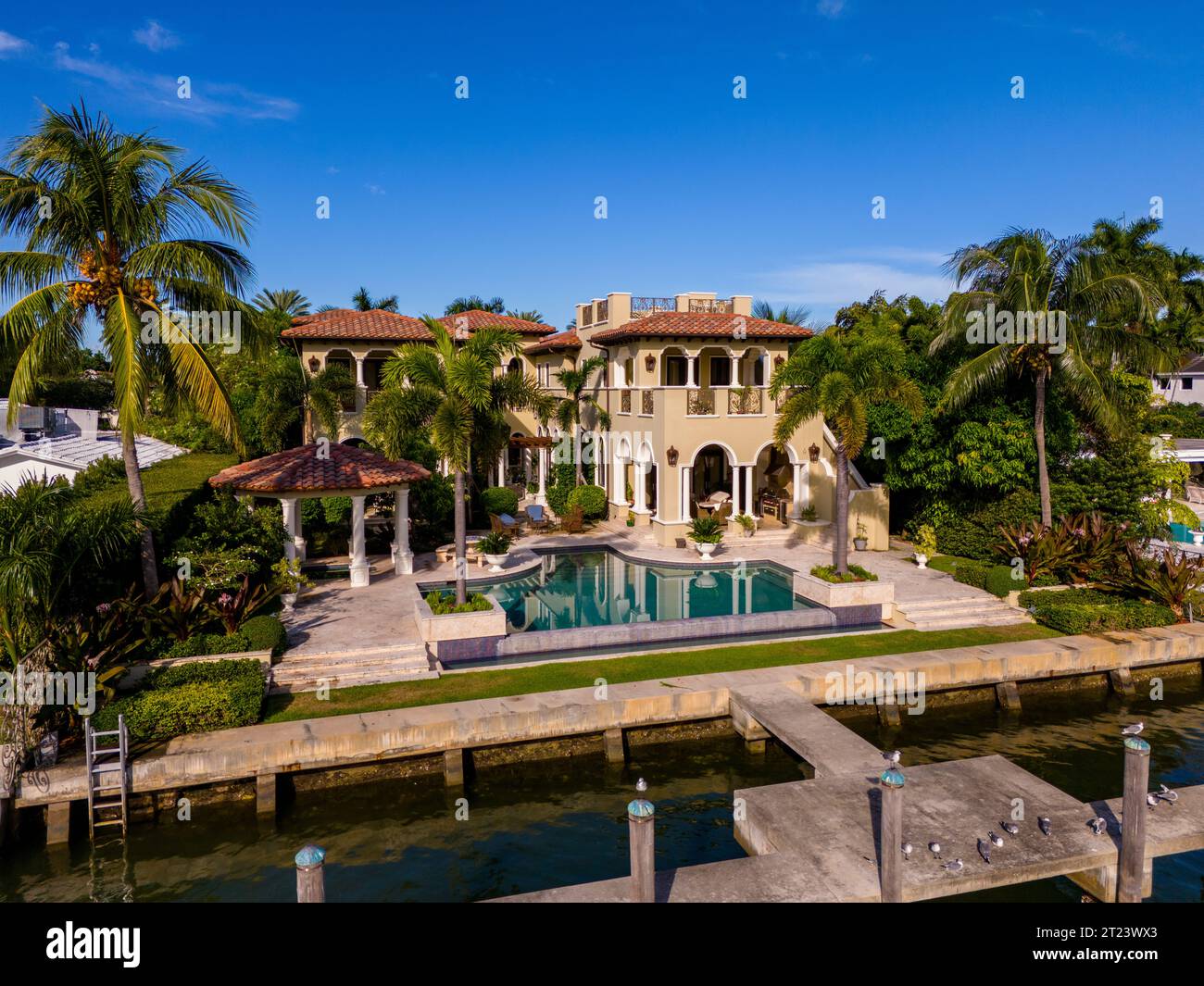 Miami Beach, FL, USA - October 6, 2023: Aerial drone photo of a luxury ...