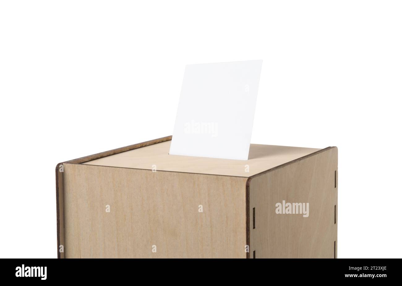 Wooden ballot box with vote isolated on white Stock Photo - Alamy