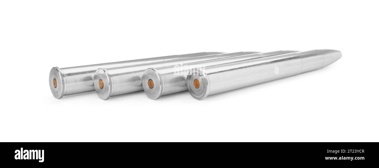 Metal bullets isolated on white. Military ammunition Stock Photo - Alamy