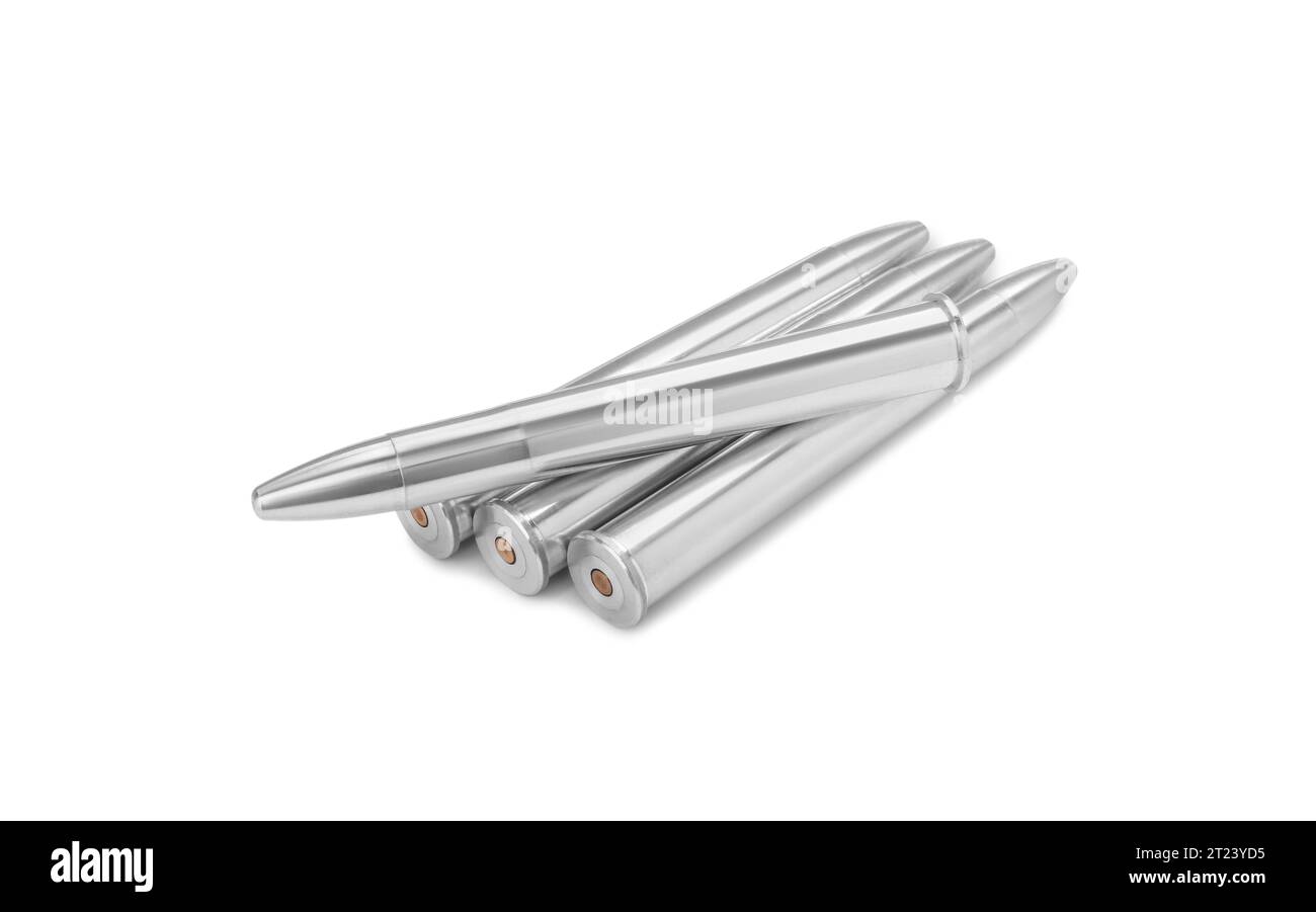 Metal bullets isolated on white. Military ammunition Stock Photo - Alamy