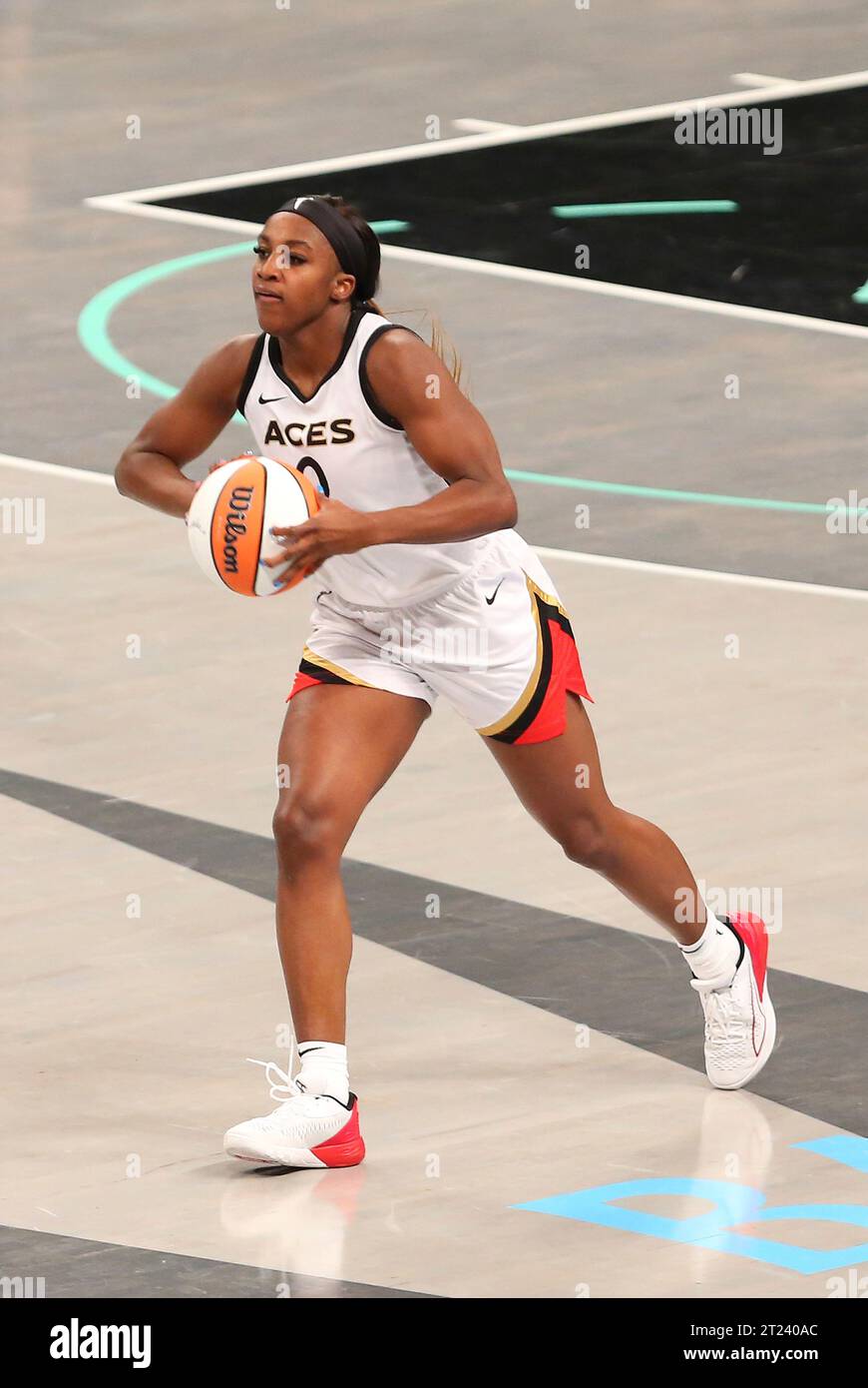 BROOKLYN, NY - OCTOBER 15: Las Vegas Aces guard Jackie Young (0) makes ...