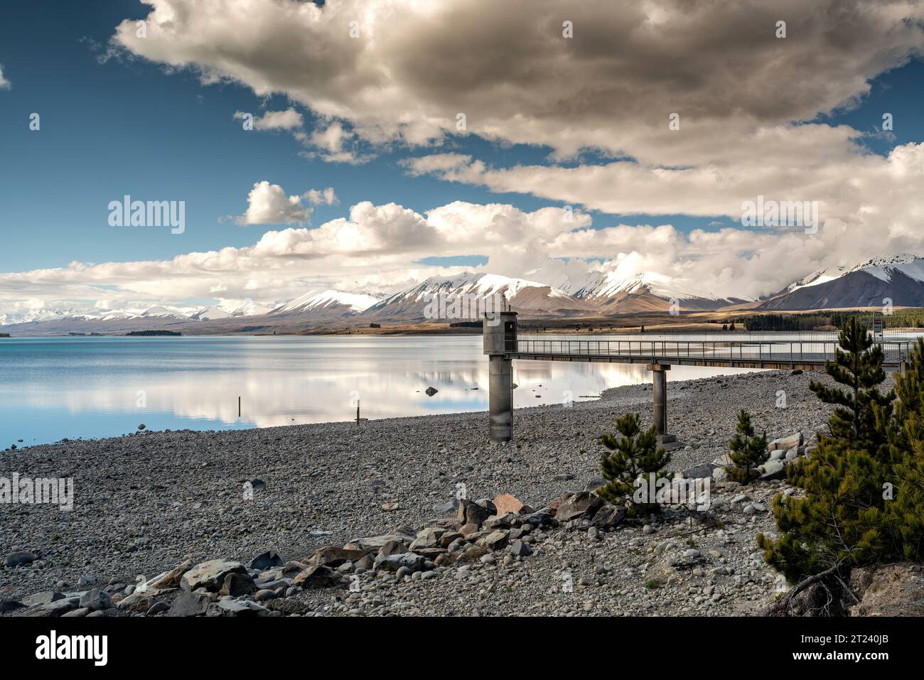 Lake Tekapo, New Zealand, low lake levels impacting hydro electricity ...