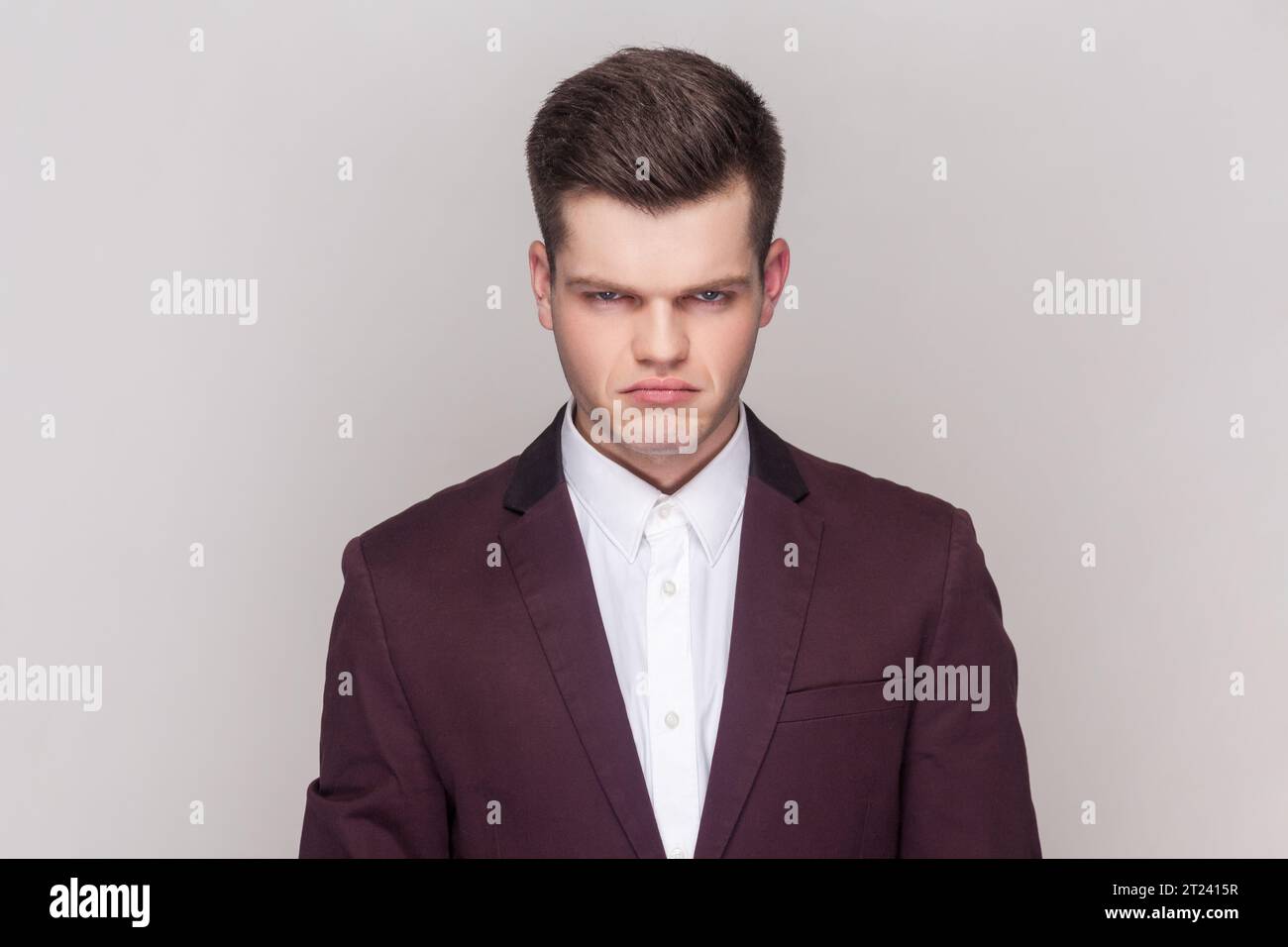 Portrait of gloomy sad handsome man has unhappy look, expresses regret ...