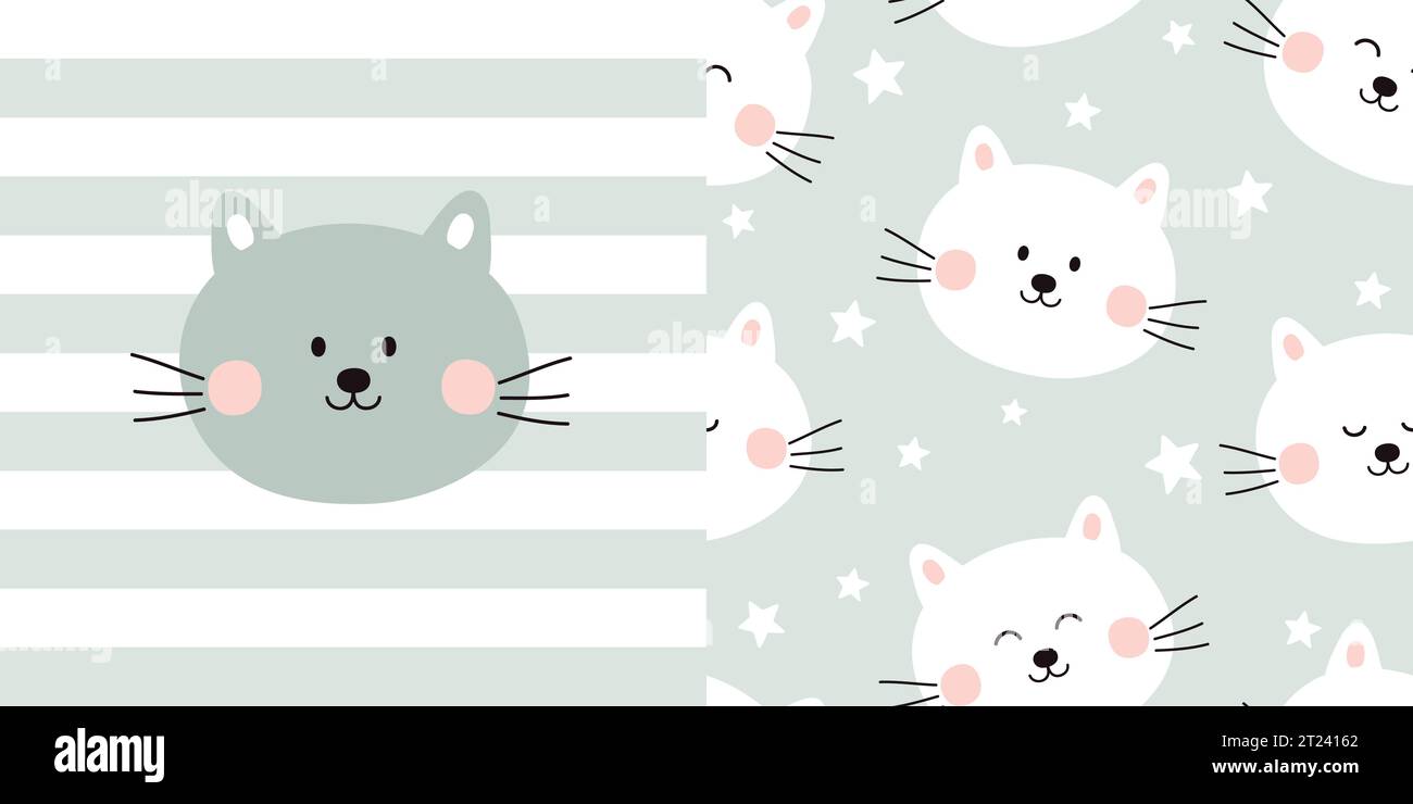 Cute cat card and seamless pattern. Backgrounds for children with cats ...