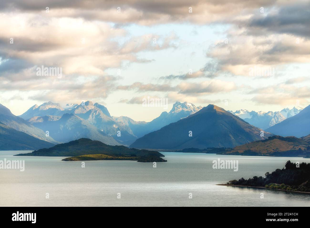 Lake Wakitipu, near Queenstown, New Zealand, featuring mountain ranges ...