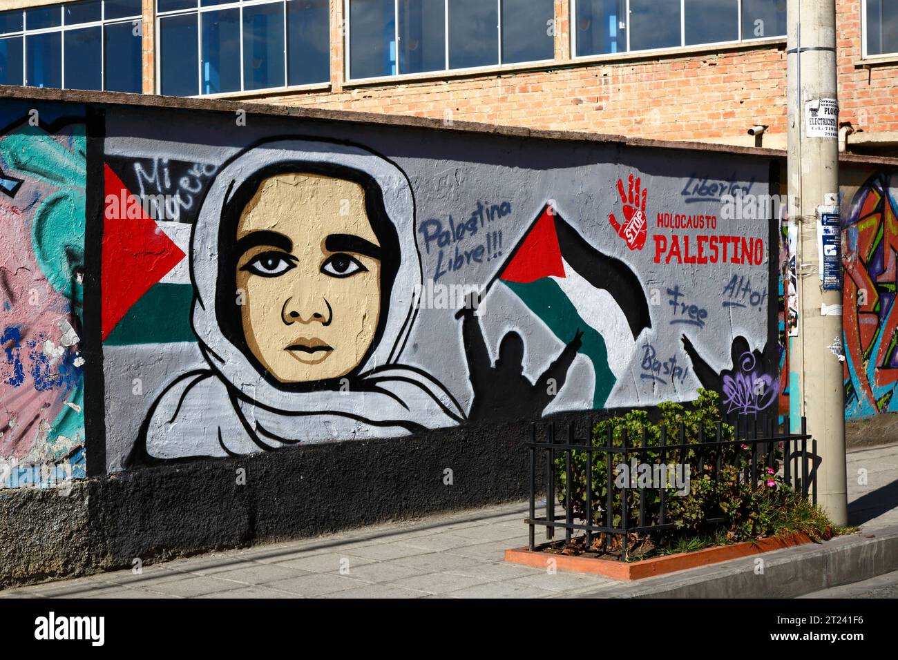 A mural showing support for a free Palestine and demanding an end to ...