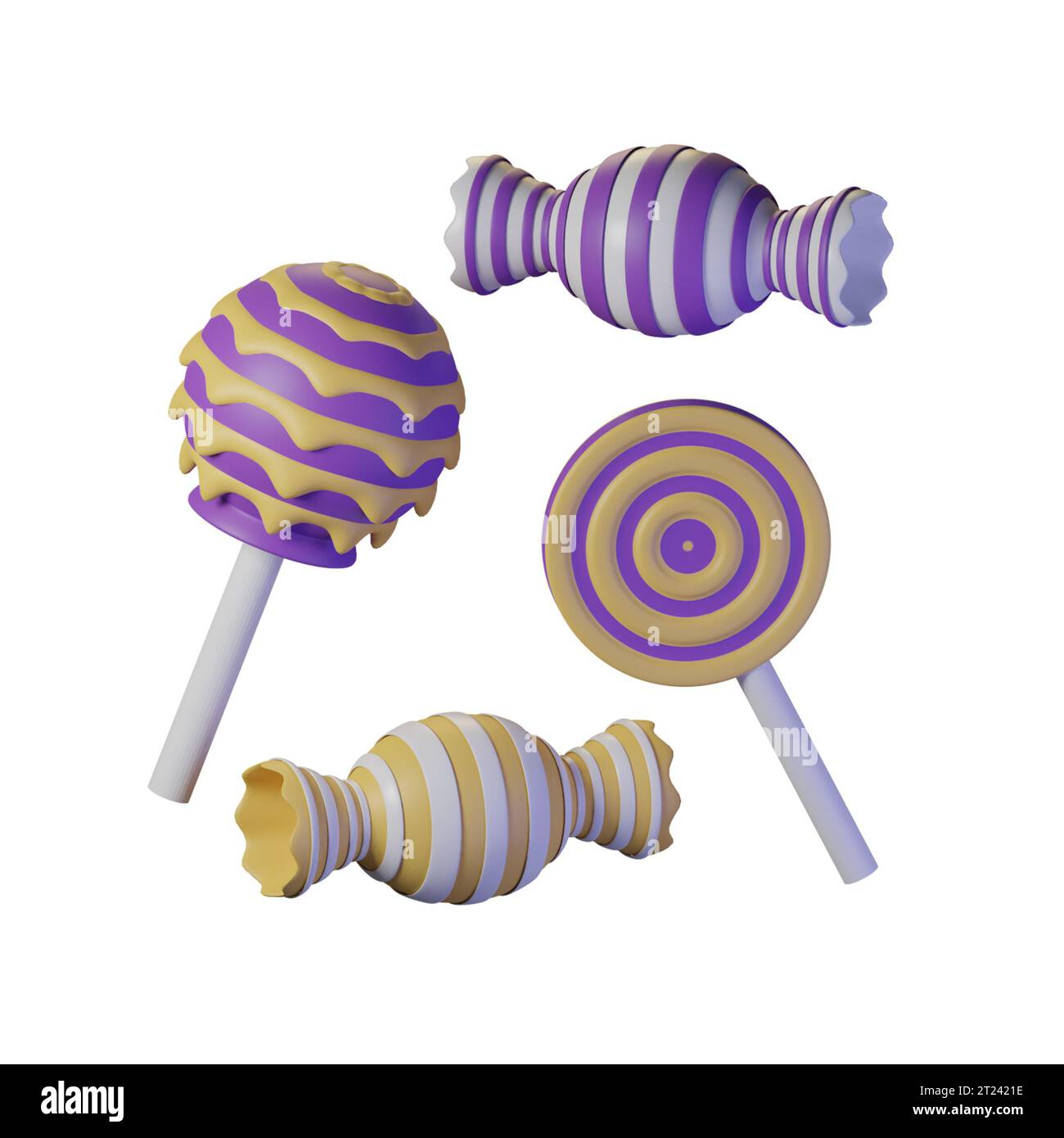 Four Halloween candies in purple and yellow. Isolated on white ...