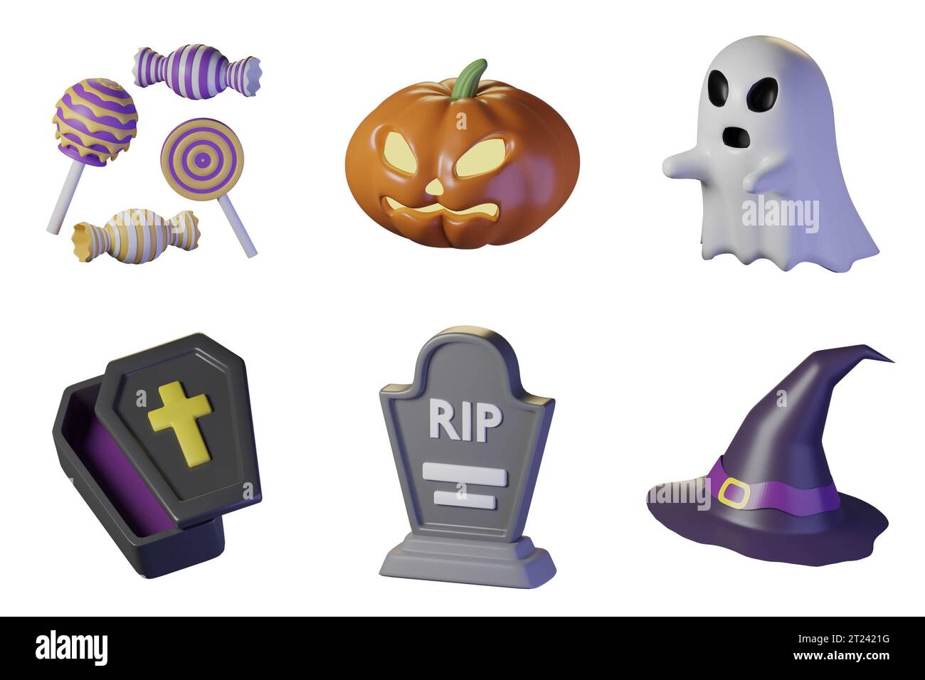 Set of Halloween items. Isolated on white background. 3D illustration ...