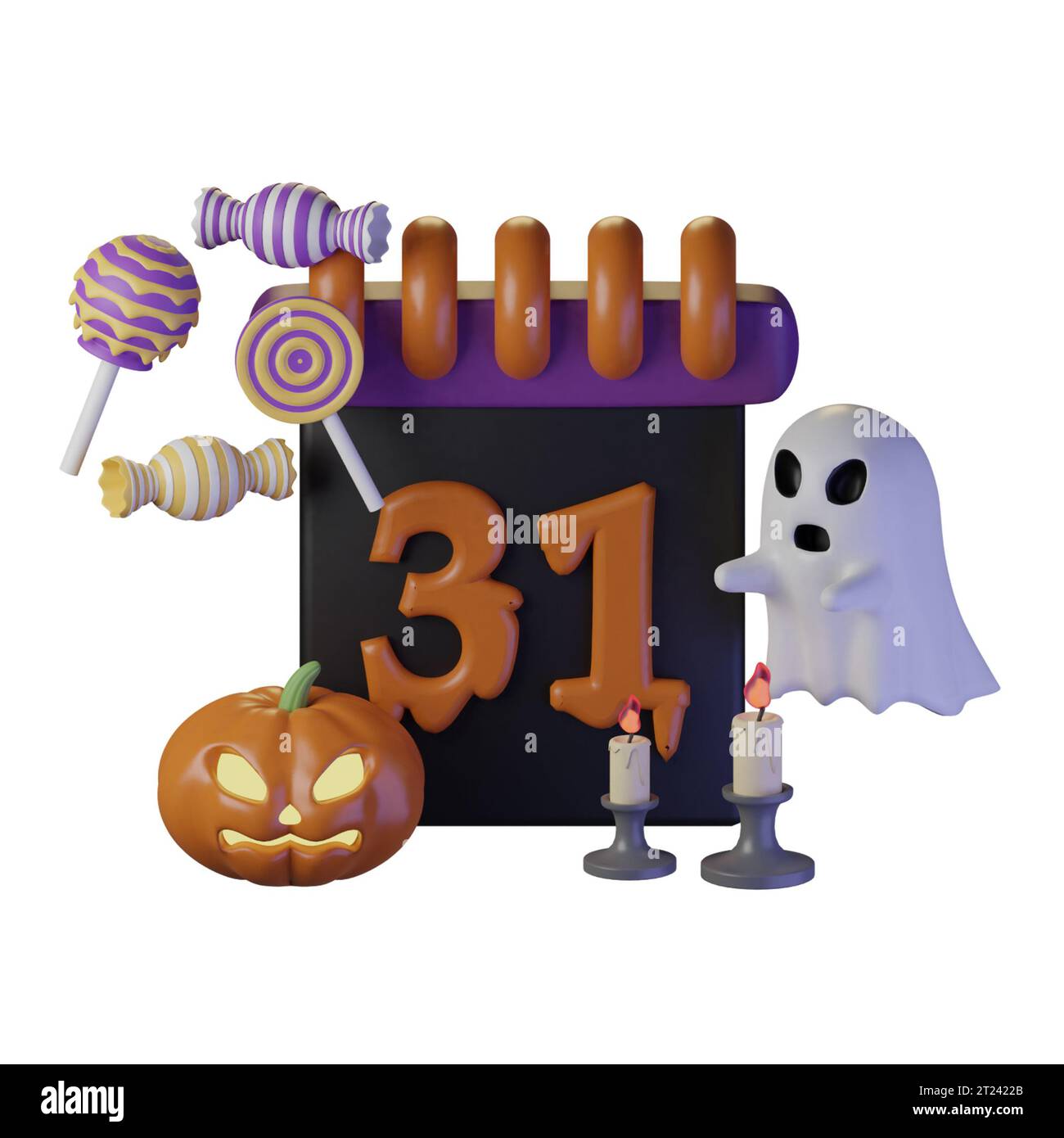 Halloween 31st with ghosts, candles, candy and pumpkin attributes ...