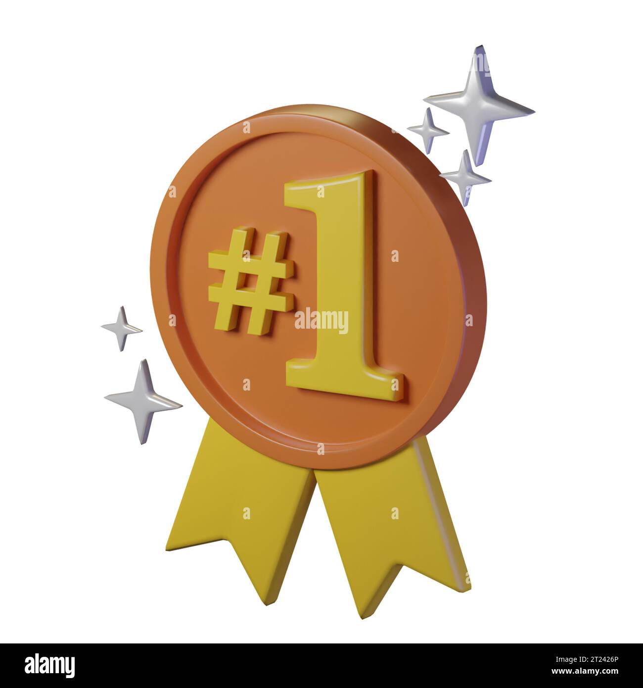 1st place medal with an orange theme. Isolated on white background. 3D ...