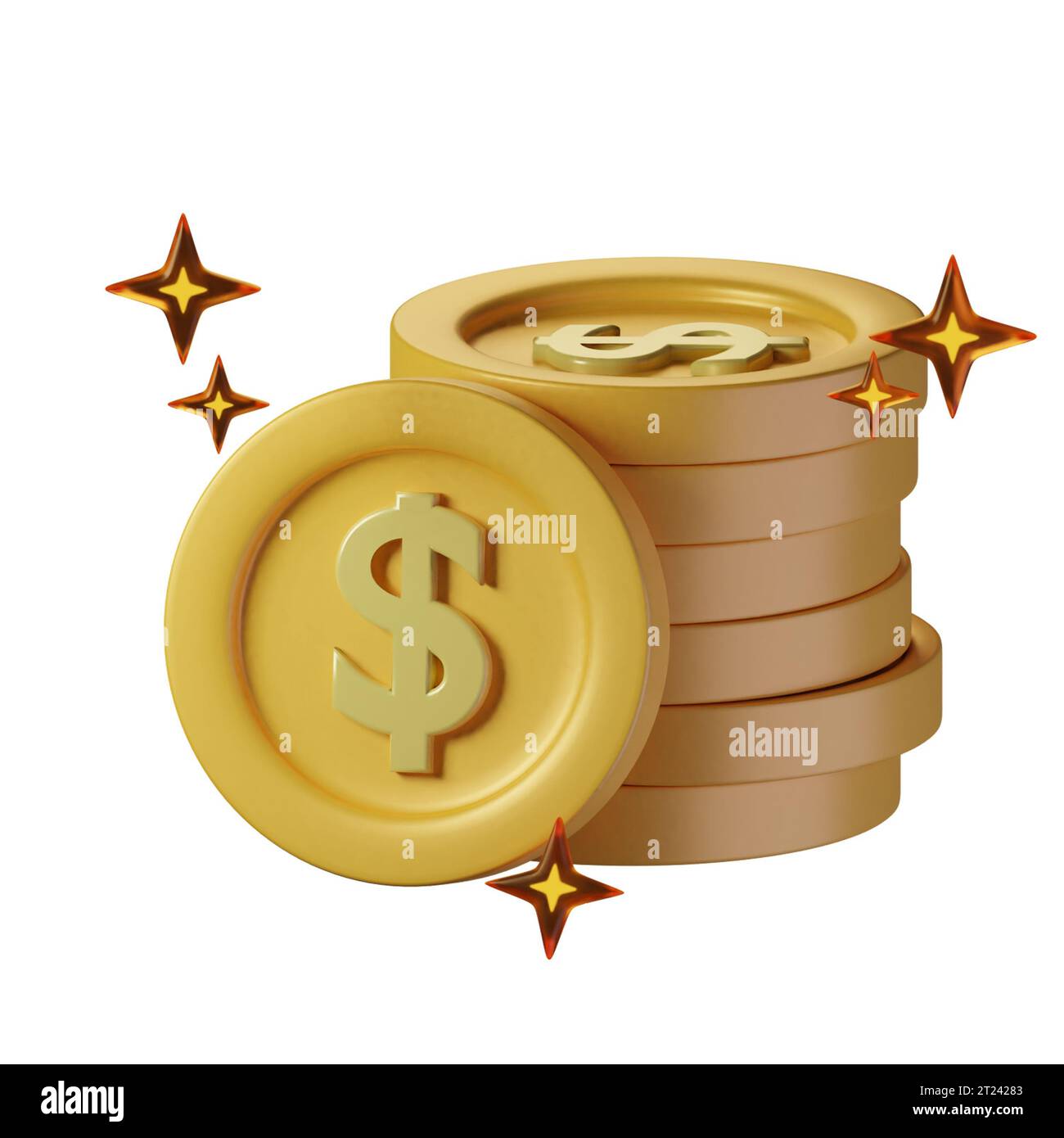 Gold Coin items with an yellow theme. Isolated on white background. 3D ...