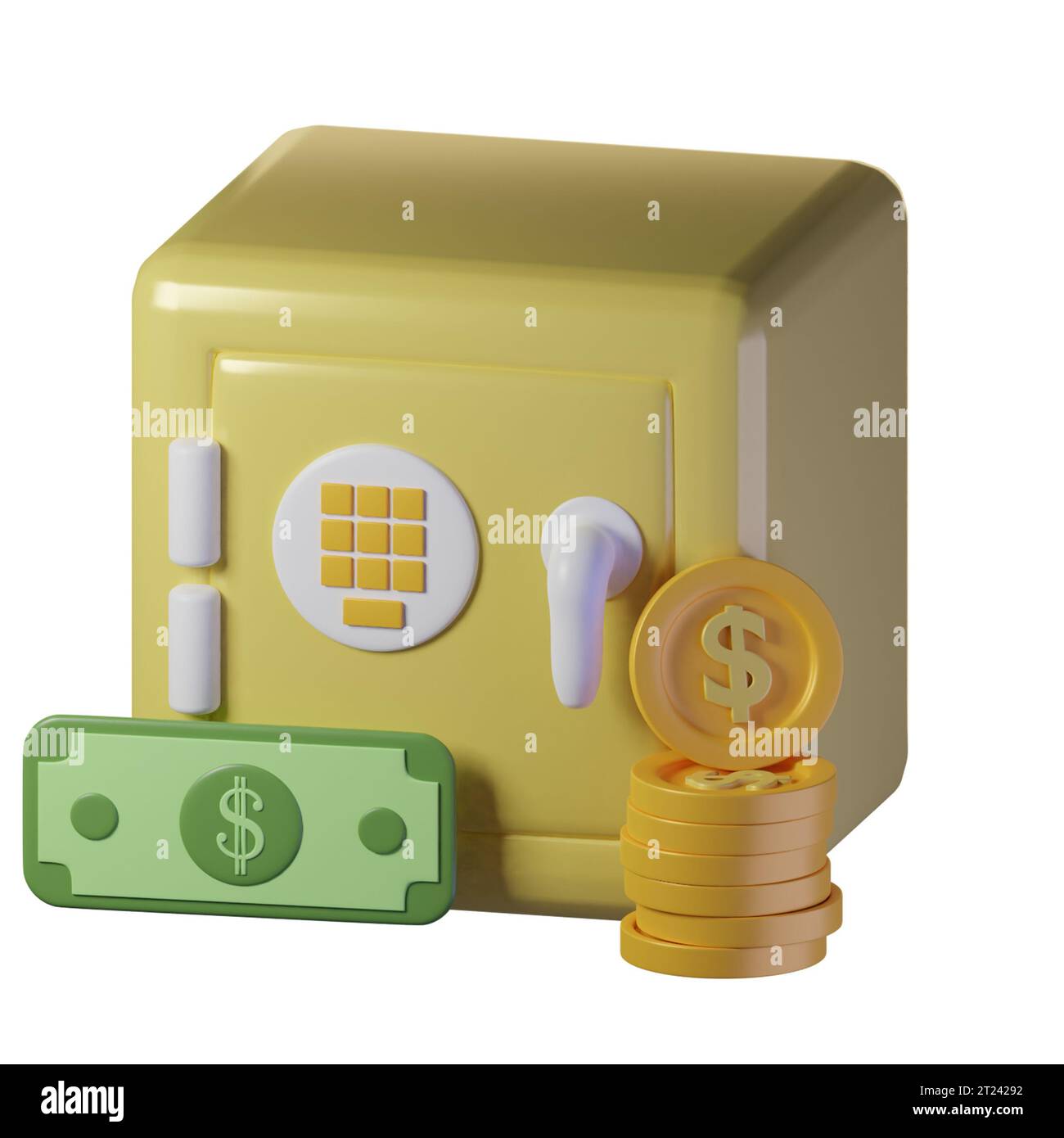 Safe Money items with an yellow theme. Isolated on alpha background. 3D ...